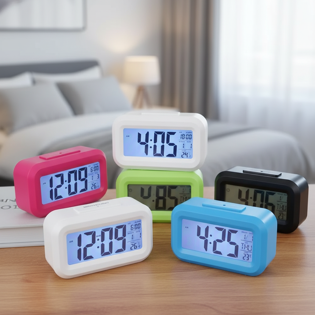 Digital LED Alarm Clock with Temperature Display